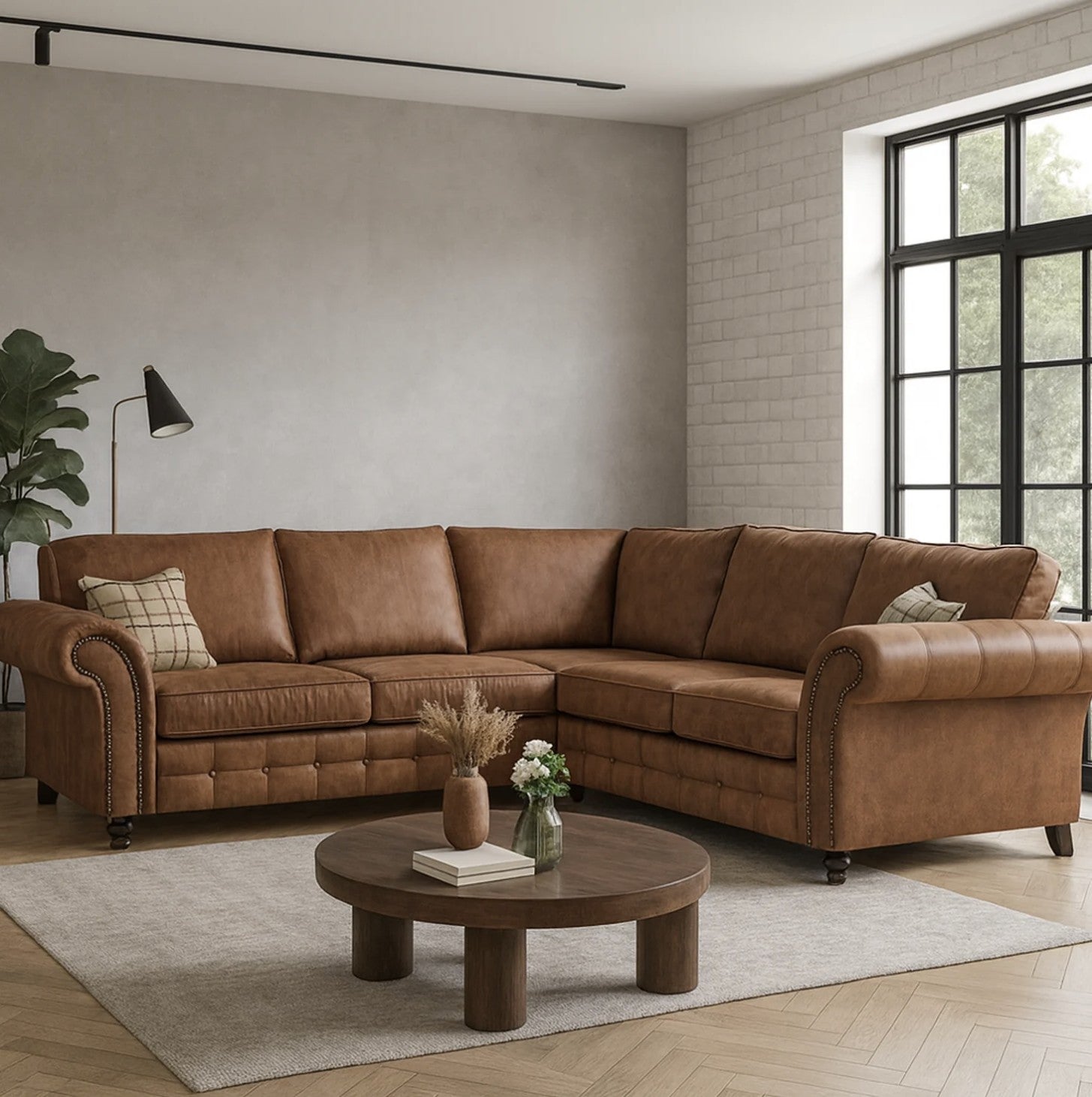 Oakland Full Back Corner Leather Sofa | Gamzo Outlet
